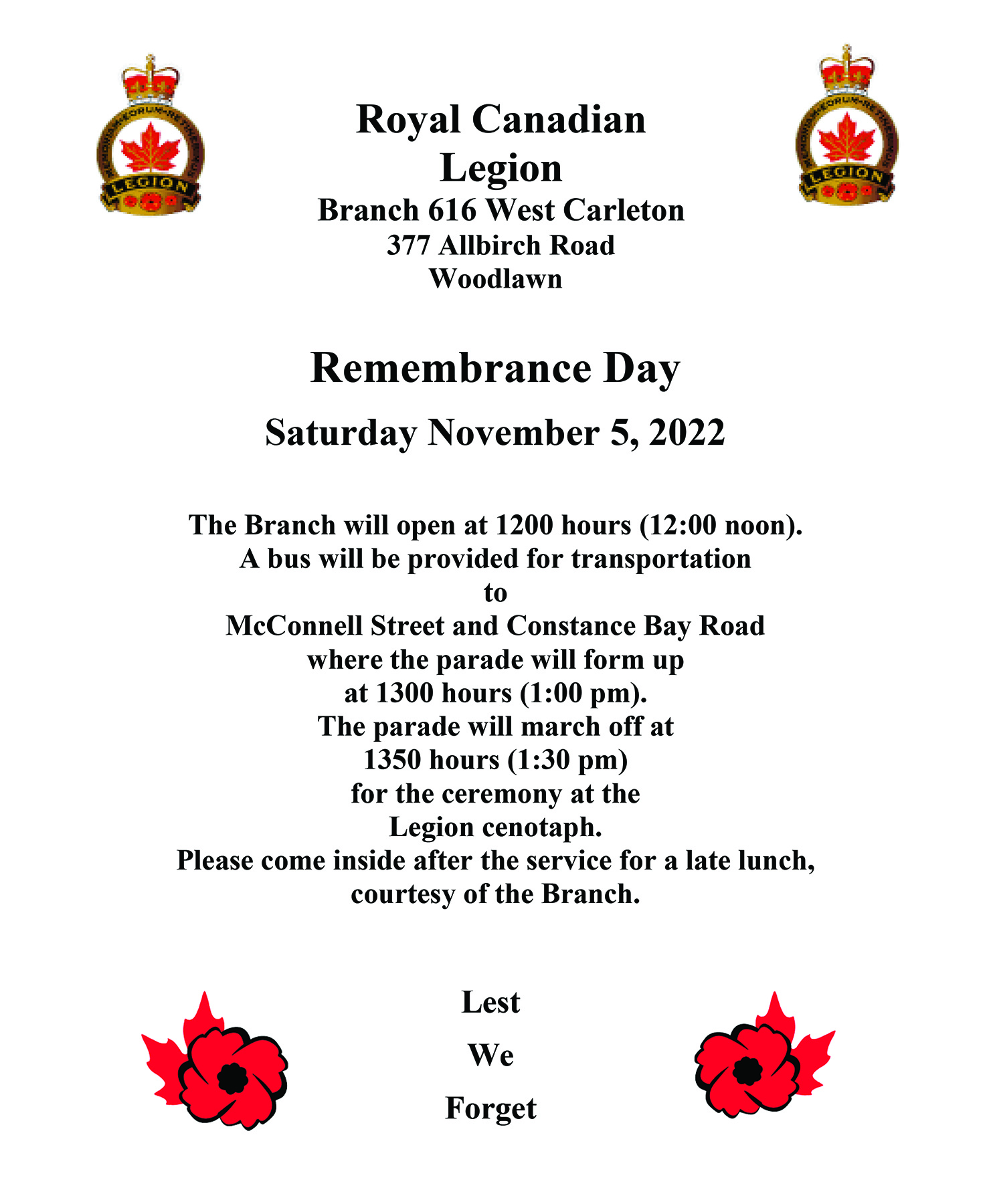 Branch 616 Remembrance Day Service - West Carleton Online